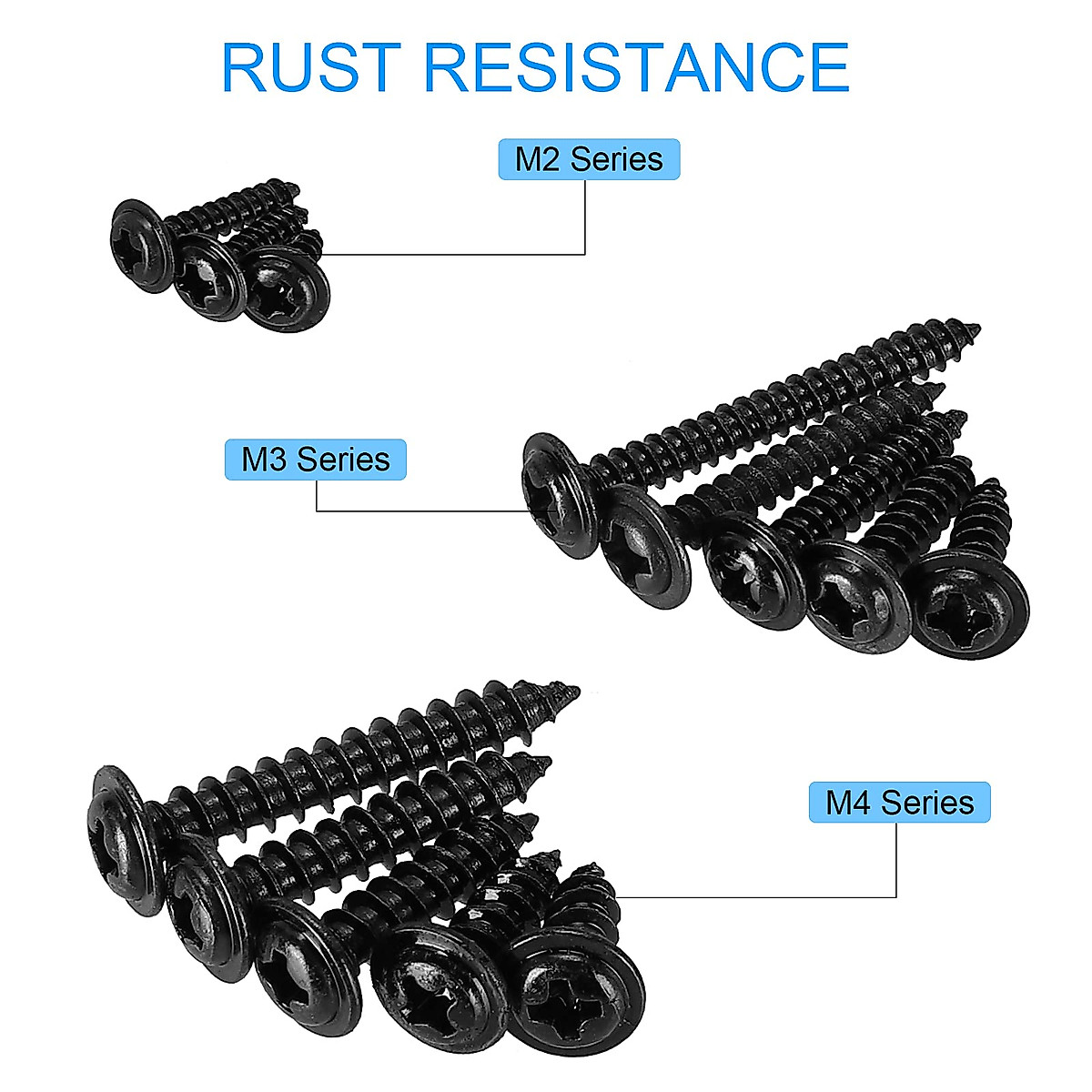 HanTof 420pcs M2 M3 M4 Phillips Truss Head Self-Tapping Wood Screws,Wafer Head Wood Screws,Pan Head with Washer Tapper Screws Assortment Kit for Wood,Plastic and Soft Metal,13 Sizes,Black Carbon Steel