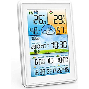 Odekai Weather Station Indoor Outdoor Thermometer,Digital Vertical Weather Forecaster with Indoor/Outdoor Temperature, Humidity, and Date and Time,Weather Station with Display and Atomic Clock