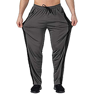 Gopune Men's Sweatpants with Zipper Pockets Open Bottom Workout Pants, for Athletic, Jogging, Training, Casual (Grey,M)