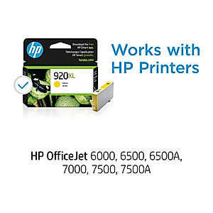 Original HP 920XL Yellow High-yield Ink Cartridge | Works with HP OfficeJet 6000, 6500, 7000, 7500 Series | CD974AN
