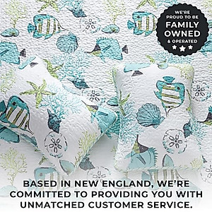 King Coastal Quilt Bedding Set, Summer Coastal Quilt with Shams, Beach 3-Piece Reversible All Season Bedspread Quilt Set. Lightweight Nautical Quilted Coverlet. Seaside Collection, Blue Fish