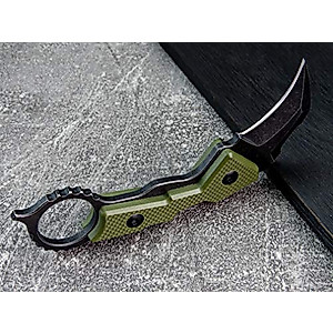 Ccanku C1695 Fixed Blade Knife, D2 Steel G10 Handle Outdoor Survival EDC Knife for Outdoor Survival,Fixed Blade Claw Knife with K Sheath (Army green)