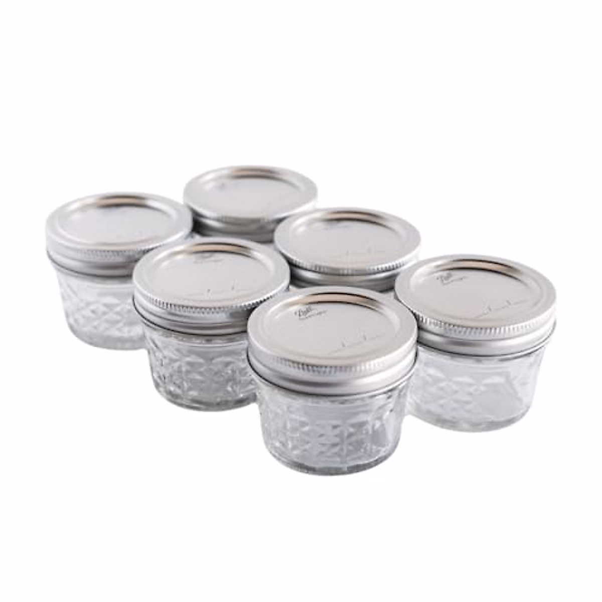 Ball - Quilted Crystal Jelly Jars with Lids & Bands | 6-Pack 4oz Mason Jars | Clear Glass Jars for Kitchen Storage & Canning for Herbs, Jelly, Jams, and Spices| 4 Ounce Regular Mouth Jars with Lid
