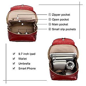 Women Small Genuine Leather Backpack Purse Crocodile Designer Bag (Wine Red)