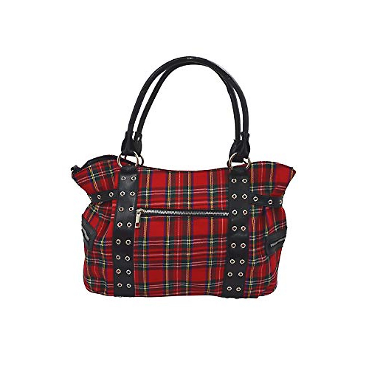 Lost Queen Red Royal Stewart tartan Plaid Punk Rock Purse with Handcuff Skull Charm, Large