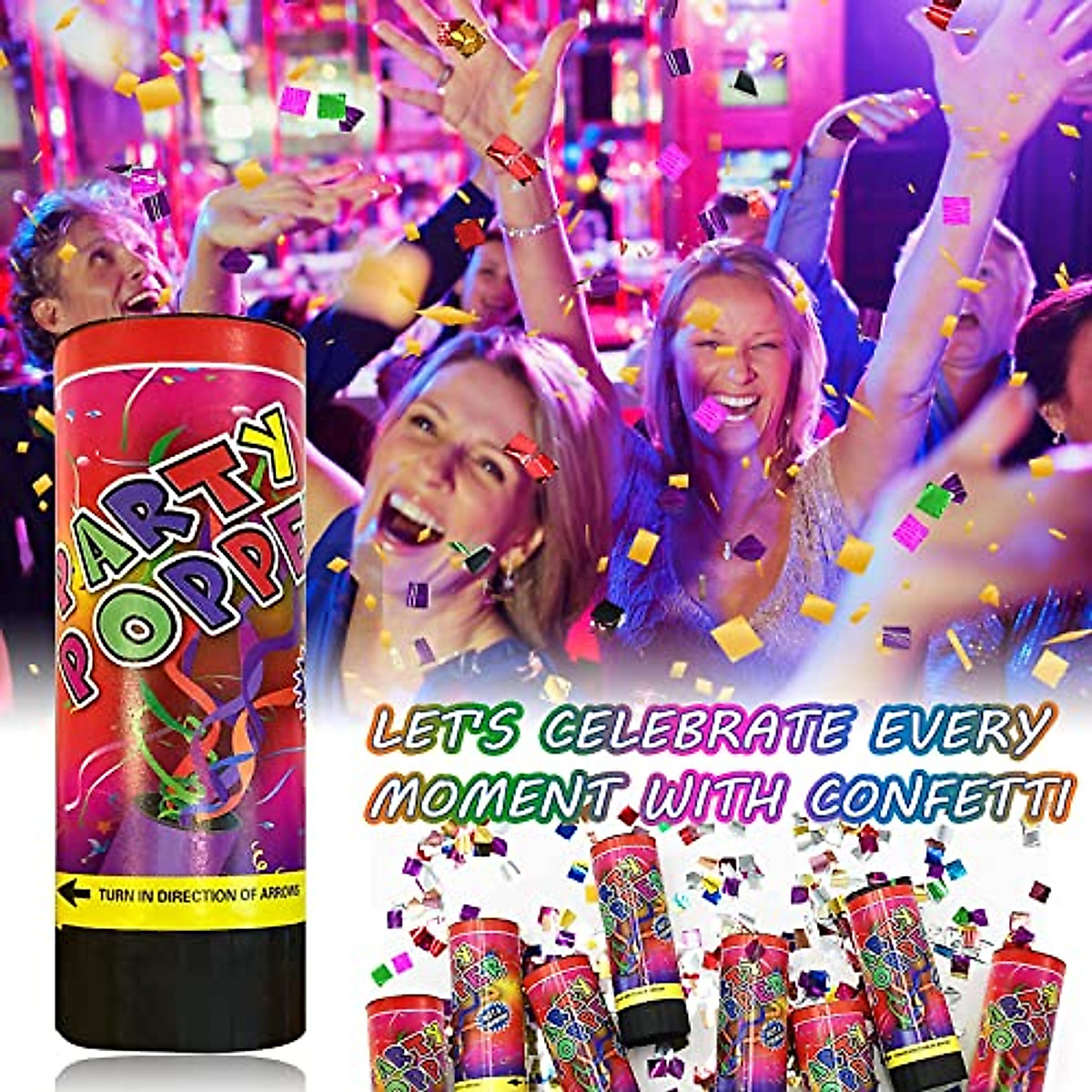Confetti Cannon Party Poppers Confetti Shooters - 8 PCS Confetti Cannons for Wedding Birthday Graduation Baby Shower Kids Fun Party Supplies Decorations and Favors