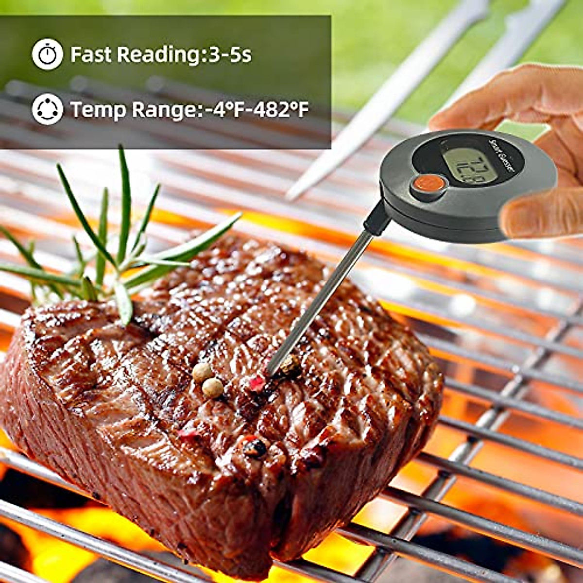 Smart Guesser Digital Meat Thermometer Kitchen Cooking-Instant Read Food Thermometer for Meat, Deep Frying, Baking,Grilling BBQ Round Shape -Gray