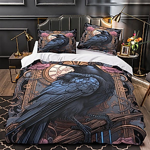 UPIKIT Crows Quilt Cover 3D Print Ravens for Boys Girls Comforter Covers Duvet Cover with Pillow Cases Soft Microfiber with Zipper Closure Bedding Set 3 Pieces Queen（228x228cm）, Style-1