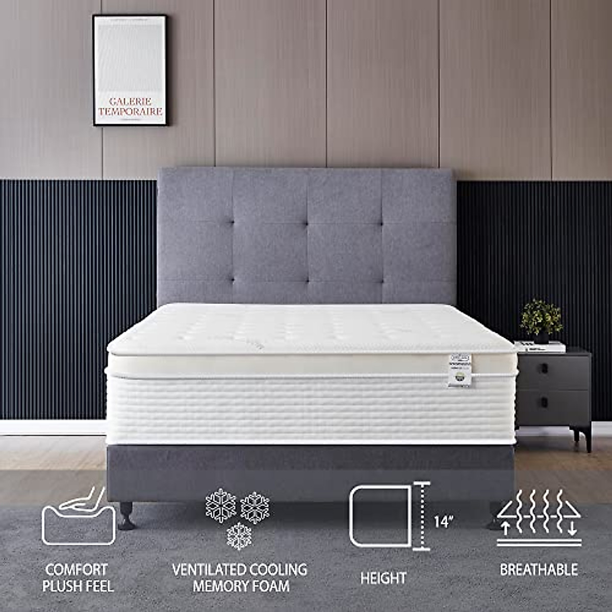 California King Size Mattress - 14 Inch Cool Memory Foam & Spring Hybrid Mattress with Breathable Cover - Comfort Plush Euro Pillow Top - Rolled in a Box - Oliver & Smith