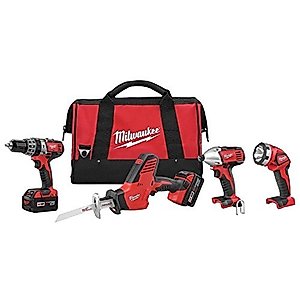 New Milwaukee 2695-24 M18 18 Volt 4 Tool Cordless Tool Set Drills & Saw Light