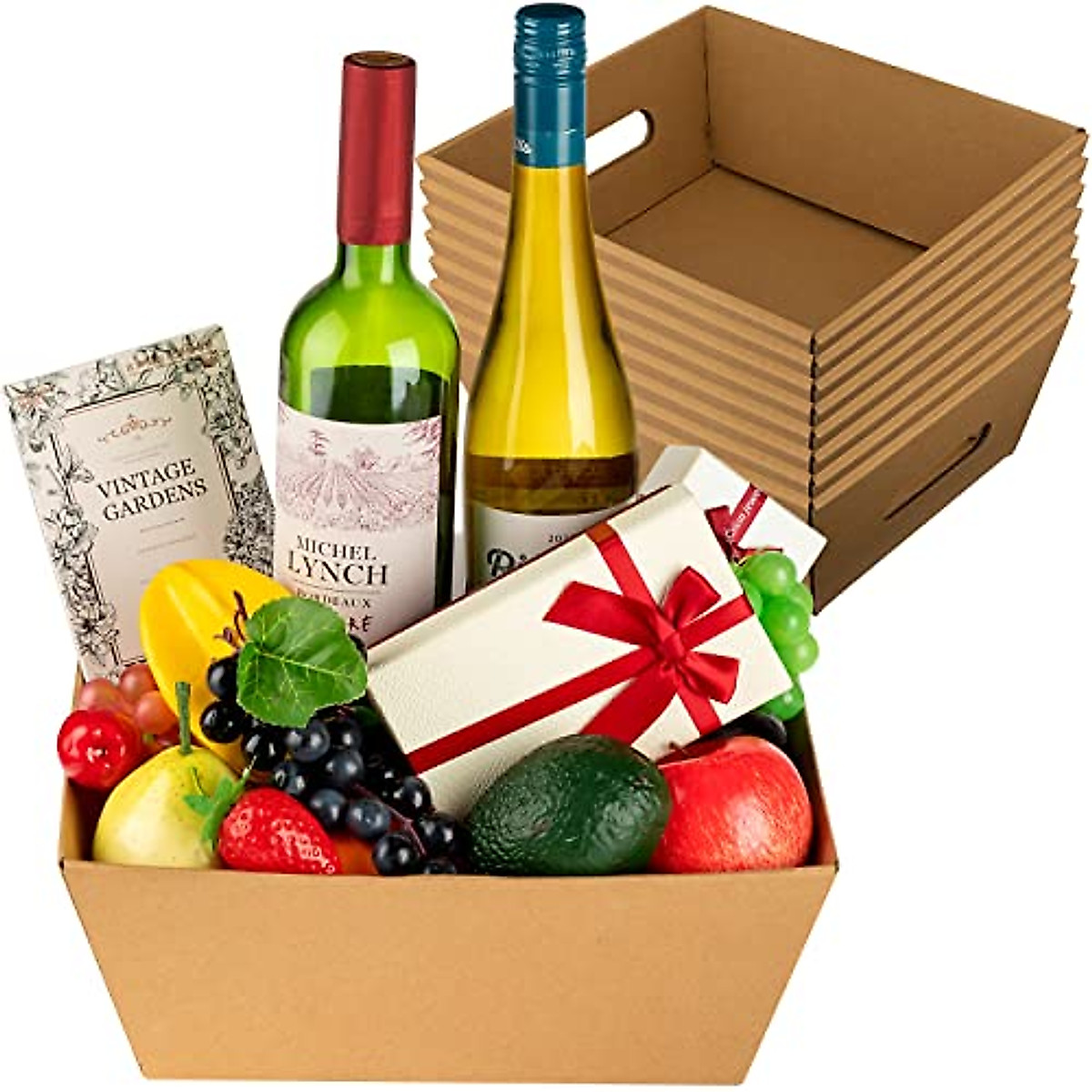 8 Pcs 12 x 10 Inch Large Gift Basket Empty to Fill Big Kraft Basket with Handles Cardboard Baskets for Gifts Bulk For Wedding Birthday Party Christmas Valentines Thanksgiving Holiday (Primary Color)