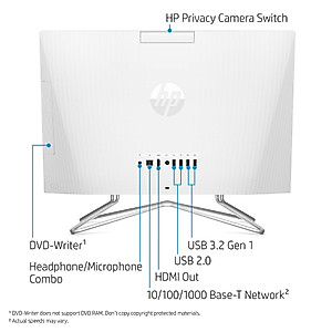 HP 22-inch All-in-One Desktop Computer, AMD Athlon Silver 3050U Processor, 4 GB RAM, 256 GB SSD, Windows 10 Home (22-dd0010, White), Snow White (Renewed)