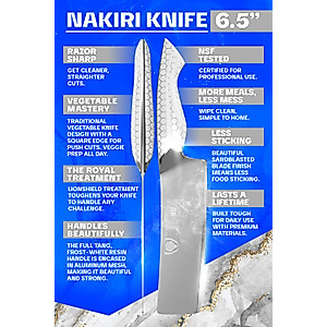 Dalstrong Nakiri Knife - 6.5 inch - Frost Fire Series - High Chromium 10CR15MOV Stainless Steel Vegetable Knife - Frosted Sandblast Finish - White Honeycomb Handle - Leather Sheath - NSF Certified