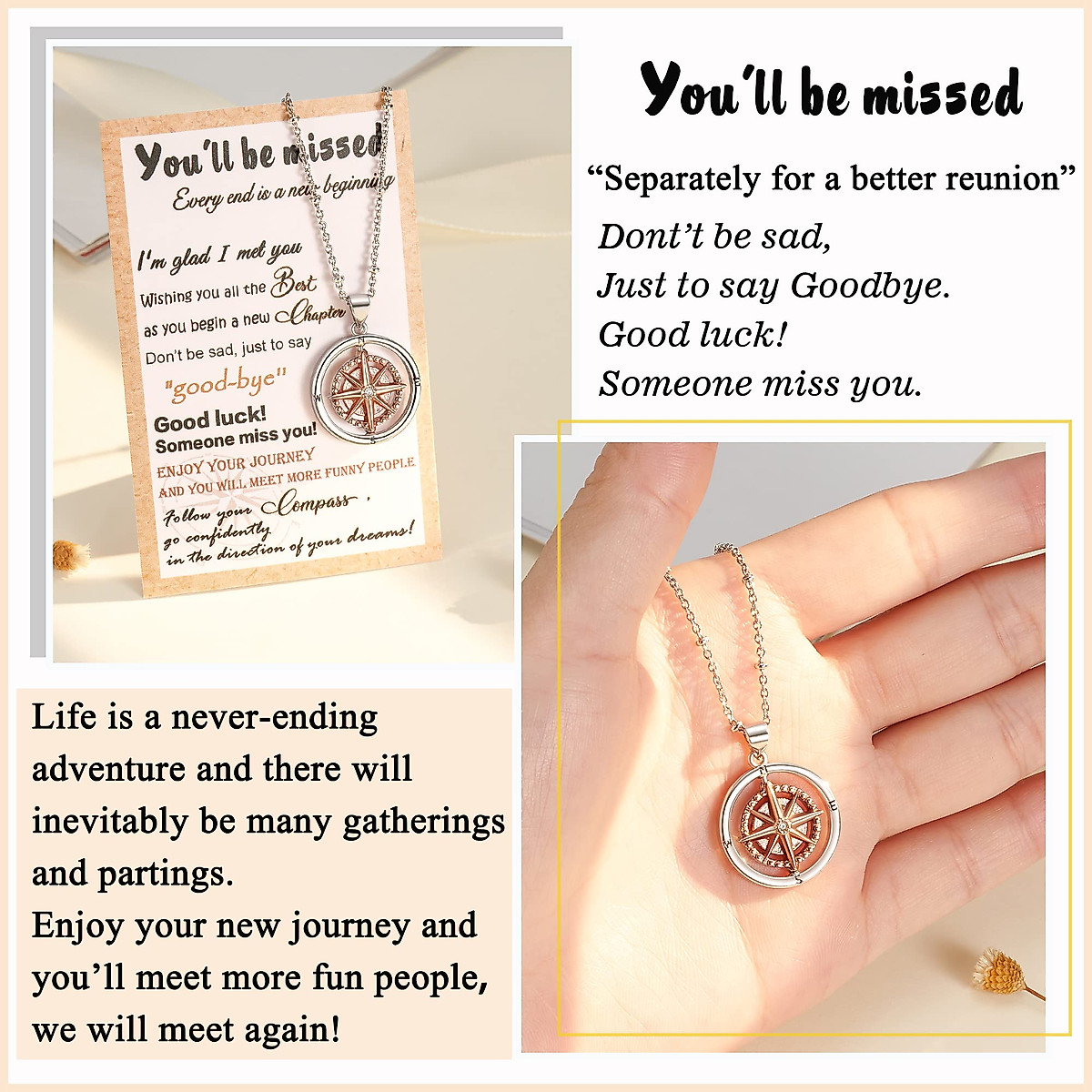 Tarsus Farewell Gifts Going Away Gift for Coworker Friends, Goodbye Moving Away Coworker Retirement Leaving Gifts for Women Graduation Gifts Compass Necklace Jewelry