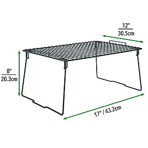 mDesign Metal Stackable Storage Shelf - Closet, Cabinet, Countertop 2-Tier Raised Organizer - for Bedrooms, Bathrooms, Entryways, Hallways - 17" x 12" x 8", 4 Pack - Black