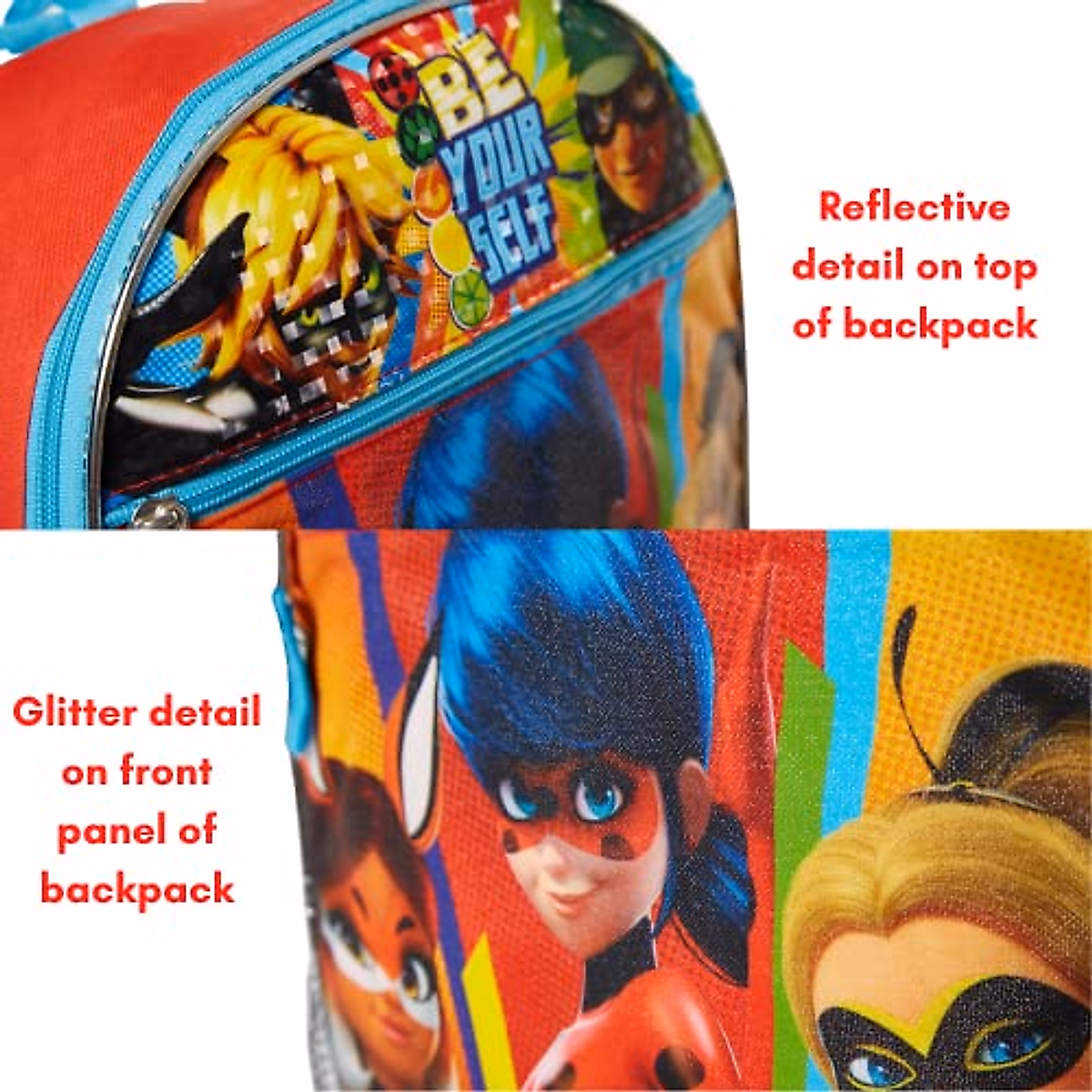 5 Pc. Miraculous Ladybug Girl Power “Be Yourself” Backpack Set for Girls, 16 inch with Miraculous Lunch Bag & Pencil Case