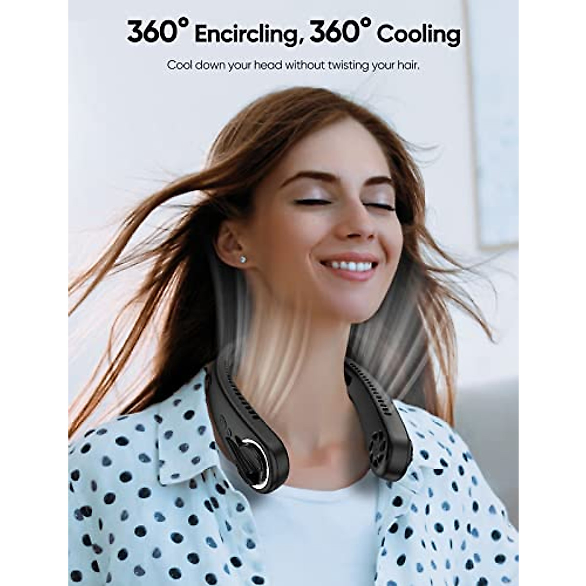 Neck Fan Portable with Reading Light - Cooling Rechargeable Battery Operated Neckband Fan, Ultra Quiet, Hands Free 4 Speeds Bladeless Wearable Fan for Travel, Outdoor