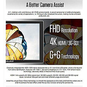 LILLIPUT A11 10.1" FHD PRO 4K HDMI SDI VGA Input Broadcast Monitor w/G+G Technology Free F970 Battery & Gimbal Stand