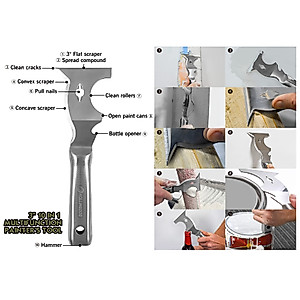 ROLLINGDOG 10 in 1 Painter's Tool - 420 Stainless Steel Mirror Polished One Piece Blade And Laser Engraved Handle,3 inch Multifunction Putty Knife Drywall Paint Scraper