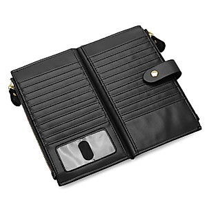 YALUXE Leather Wallets for Women Double Zipper Pockets Phone Holder 22 Card Slots Organizer Billfold with ID Window