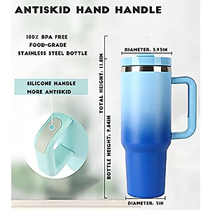 DREAMING MY DREAM 40oz Tumbler with Handle, H2.0 Tumbler Reusable Vacuum, Insulated Tumbler With Lid and Straws, Insulated Cup, Leak Resistant Lid (Gradient Blue or Sky Blue)