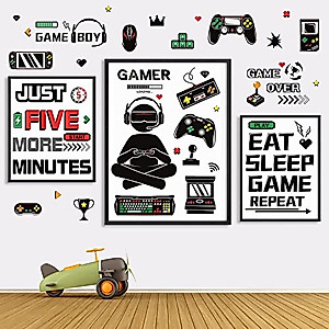 HONEYJOY Gamer Room Decor, Boys Room Decor, Gaming Room Decor, Playroom Wall Decals, Video Game Stickers Removable Wall Art for Kids Teens Men Bedroom Living Room