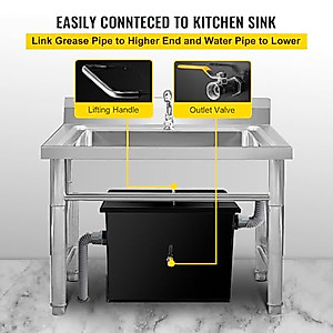 VEVOR Commercial Grease Interceptor 50 LB, Carbon Steel Grease Trap 25 GPM, Grease Interceptor Trap with Side Water Inlet, Under Sink Grease Trap for Restaurant Canteen Factory Home Kitchen