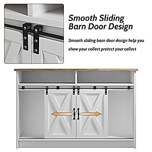 White Coffee Bar Cabinet, 52" Farmhouse Kitchen Sideboard Buffet Storage Cabinet White Sideboard Buffet Cabinet with Storage Sliding Barn Door for Kitchen, Dining Room, Living Room (White, 52inch)