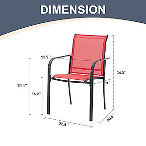 VICLLAX Patio Dining Chairs Set of 2, Stackable Outdoor Chairs Set with Armrests for Poolside, Backyard, Garden, Deck, Porch, Red