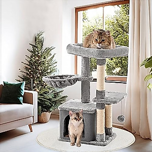 Cat Climbing Tower for Indoor Cats 30in, Cat Condo with Scratching Post, Cat Tree for Large Cat with Plush Perches, Hammock, Cat Tree Stand for Kitten with Dangling Ball, Platform