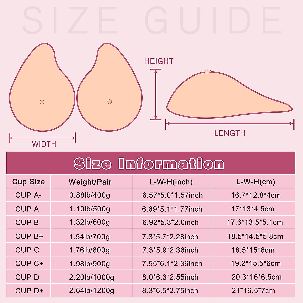 IVITA One Pair C Cup Asymmetrical Shape Silicone Breast Form Side Fake Boobs for Mastectomy Prosthesis Crossdressers Transgender Cosplay Bra Pads Inserts