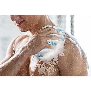 Loofah-Bath Sponge-White w/Color Set-XL-75g by À La Paix-Extra Large 4 Pack Soft Mesh Loufa Puff-Exfoliating Luffa Body Scrubber Women & Men Silky Skin -Long-Handle Body Exfoliator-Bathing Accessories