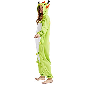 DarkCom Onesie Pajamas Adult Animal Halloween Costume Caterpillar Cosplay One Piece Unisex Homewear Polar Fleece Sleepwear Medium