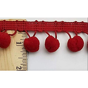 5/8" Pom Pom Polyester Ball Fringe - 12 Continuous Yards - Color Options! Made in USA! (Red)