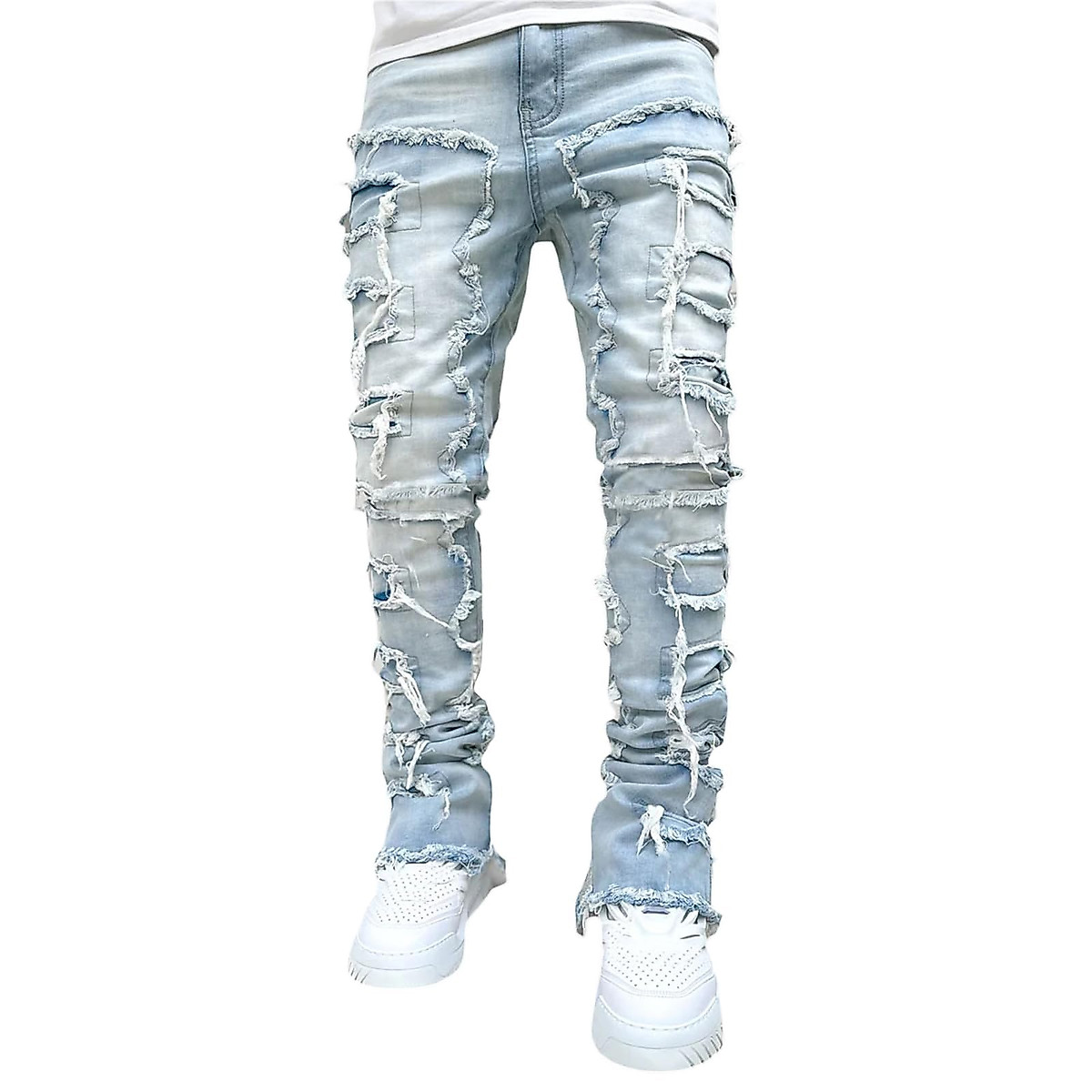 Stacked Jeans Men Skinny Ripped Jeans Slim Fit Denim Pants Y2K Goth Harajuku Emo Jeans Trouser