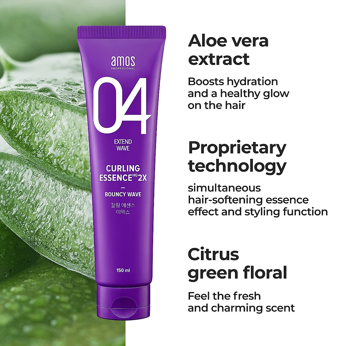 AMOS PROFESSIONAL Curl Defining Cream 5.1oz (150ml) | Hydrating Hair Serum for Moisturized Curls and Healthy Waves | Korean Curl Defining Cream with Citrus Green Floral Fragrance