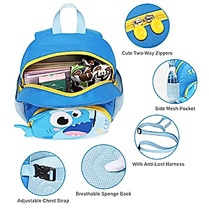 SUN EIGHT Toddler Backpack with Anti-Lost Harness 3D Cartoon kids shark Backpack School Bag for Baby Girl Boy 1-5 Years Baby Backpack (Shark)
