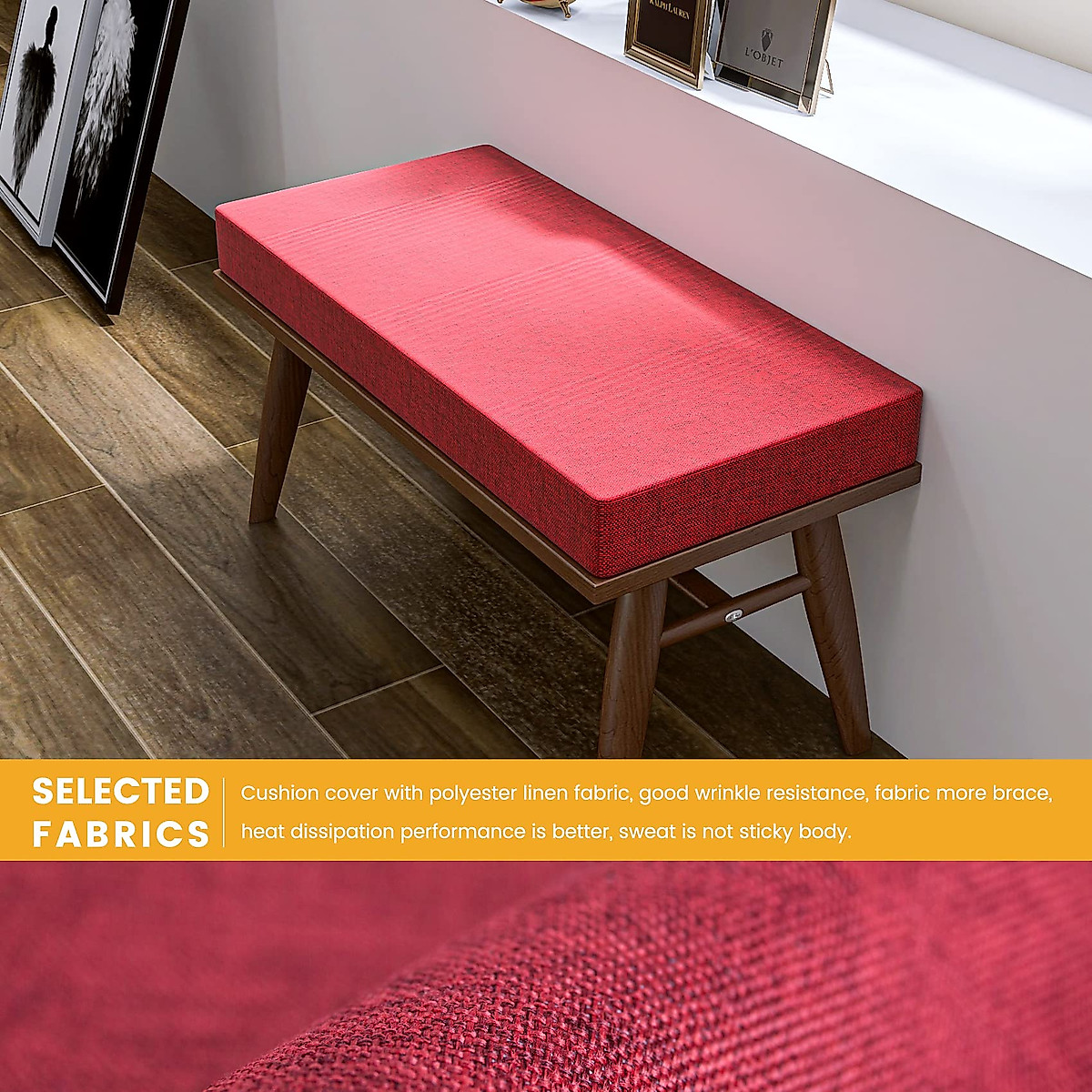 ROFIELTY Custom Size Bench Cushion Patio Bench Seating Cushion Indoor Bench Cushion Outdoor/Indoor Bench/Swing Cushion Porch Swing Cushion Bench Pads (Red,31.4 * 11.8 * 3.14in)