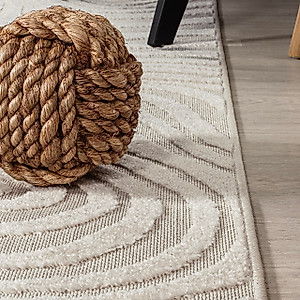 Eyely NCS103A-8 Scandinavian Maribo Abstract Groovy Striped Indoor Area Rug, Contemporary, Modern, Vintage, Coastal, Bohemian for Bedroom,Kitchen,Living Room,Non Shedding,Easy-Washing, Cream, 8 X 10