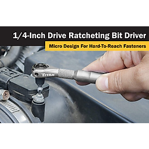 Titan 11318 1/4-Inch Drive x 4-Inch 90-Tooth Swivel Head Micro Ratcheting Bit Driver - Silver