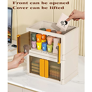 AARAINBOW 4 Pcs Plastic Storage Bins with Lids and Doors, Small Storage Bins Stackable Plastic Storage Boxes Cute, Small Storage Boxes with Lids for Home Dorm Office, 4.2L (S 4 White)