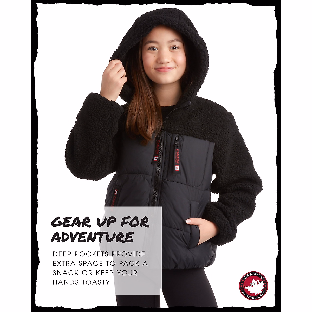 CANADA WEATHER GEAR Girls' Jacket - Sherpa Lined Puffer Coat with Hood (Size: 4-16), Size 7-8, Black