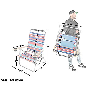 Garden Elements Colorful Foldable Reclining Aluminum Beach Chairs with Cupholders and Carrying Strap, Multicolor, Pack of 2