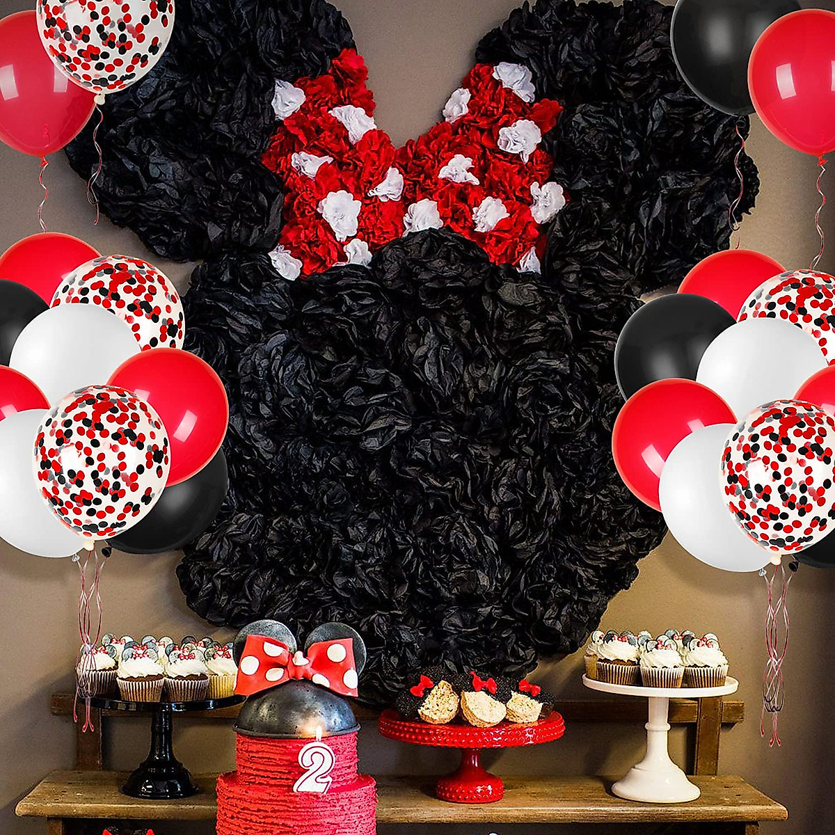 JOYYPOP 80Pcs Red White and Black Latex Balloons with Confetti Balloons for Graduation Poker Card Party Decorations,Casino Party,Race Car Party,Red and White Graduation Decorations