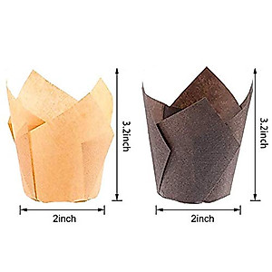200 Pcs Tulip Cupcake Liners,Cooyeah Baking Cup Holder Muffin Paper Liners Grease Proof Wrappers for Wedding,Birthday Party Brown and Natural Color