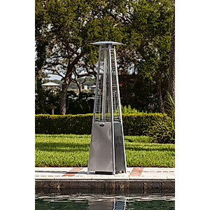 Fire Sense 60523 Pyramid Flame Patio Heater 40,000 BTU Outdoor Propane Heater Tower with Wheels - Stainless Steel