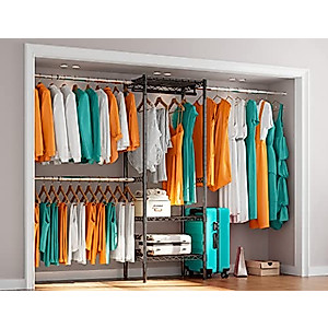 Raybee Closet Organizers and Storage System, 590Lbs Capacity Closet Systems for Walk in Closets with 3 Expandable Hanger Rods, Wall Mounted, 24"-118"L x 16"W x 71"H, Black