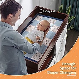 Changing Table Dresser with 3 Drawers, 2 Cabinets, Can be Used as a Dresser Changing Table, a Baby Changing Table Dresser, Changing Table with Drawers (Brown)
