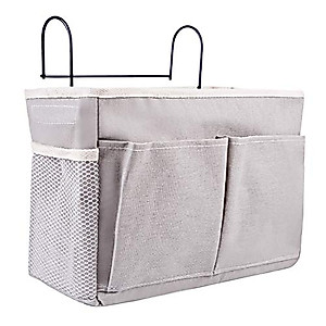 XSHION Bedside Storage Caddy Hanging Organizer Bag Holder Bunk Bed Organizer for Dorm Room,Hospital Bed Rails,Baby Bed -Grey