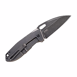 CRKT Heron EDC Pocket Knife: Everyday Carry Utility Folder, Stonewash Wharncliffe Blade with Frame Lock, Thumb Hole Open, Black Stonewash Finish, Tan G10 and Black Carbon Fiber Handle 2440